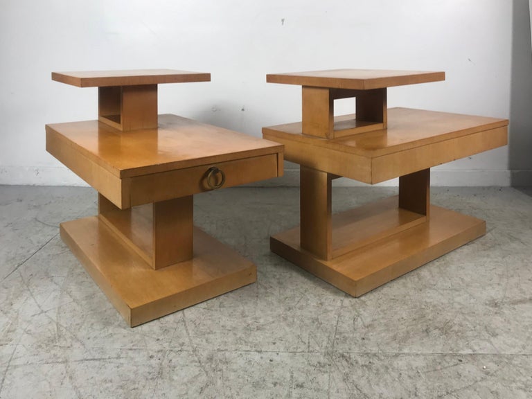 Classic Architectural Mid-Century Modern Step End Tables with Drawers ...