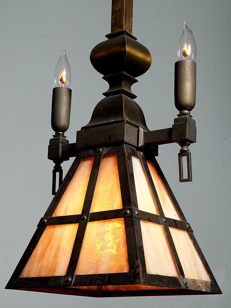 Classic Arts and Crafts Gas Chandelier For Sale at 1stDibs