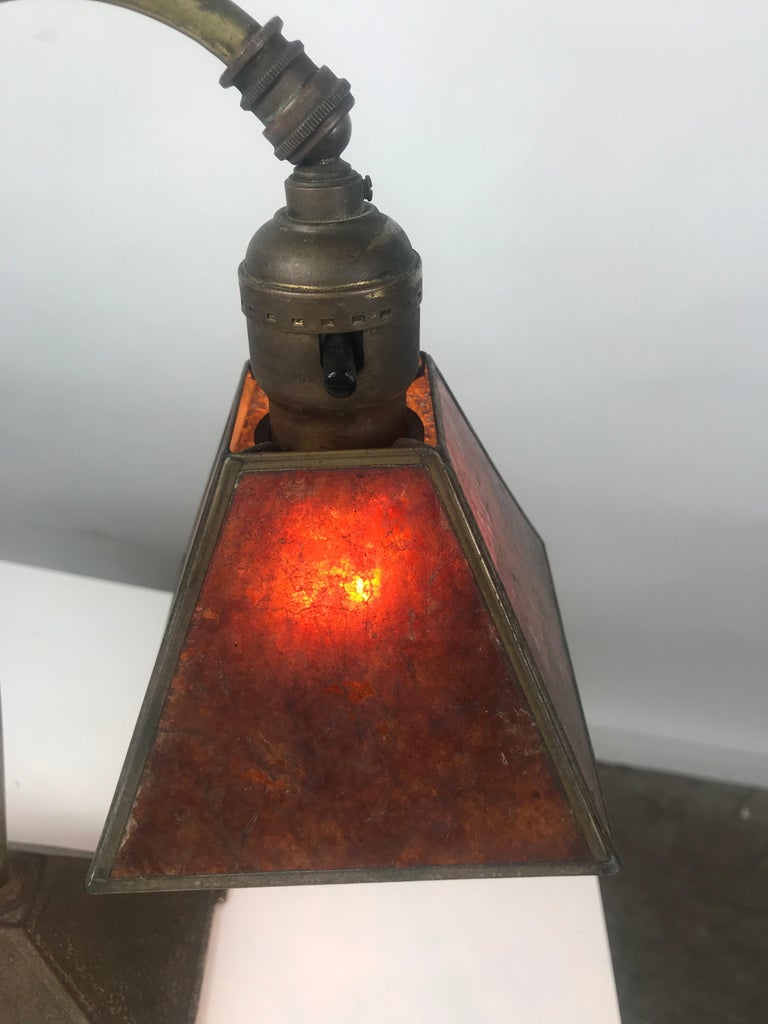 Classic Arts and Crafts Metal and Mica Shade Desk Lamp by N Y W L F Co ...