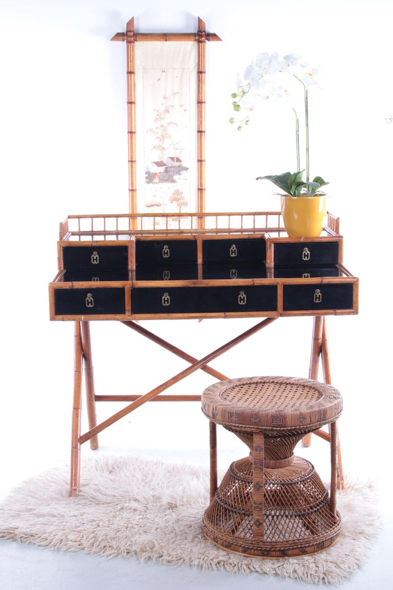 Classic Bamboo and Lacquer Campaign Desk E. Murio Collection at 1stDibs