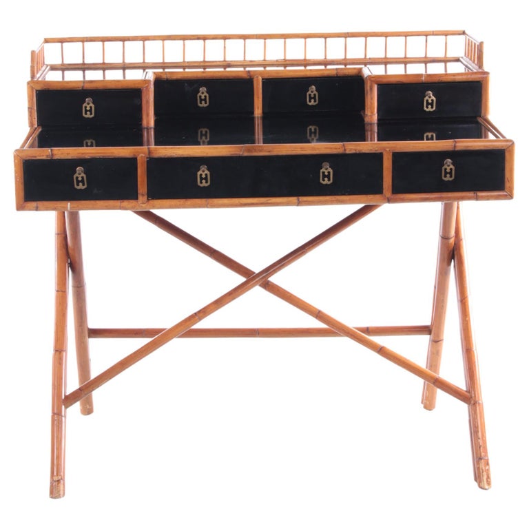 Classic Bamboo and Lacquer Campaign Desk E. Murio Collection at 1stDibs