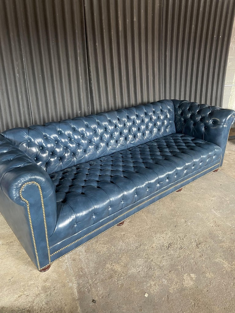 Classic Blue Leather Chesterfield at 1stDibs