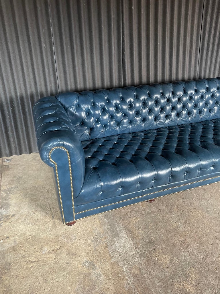 Classic Blue Leather Chesterfield at 1stDibs
