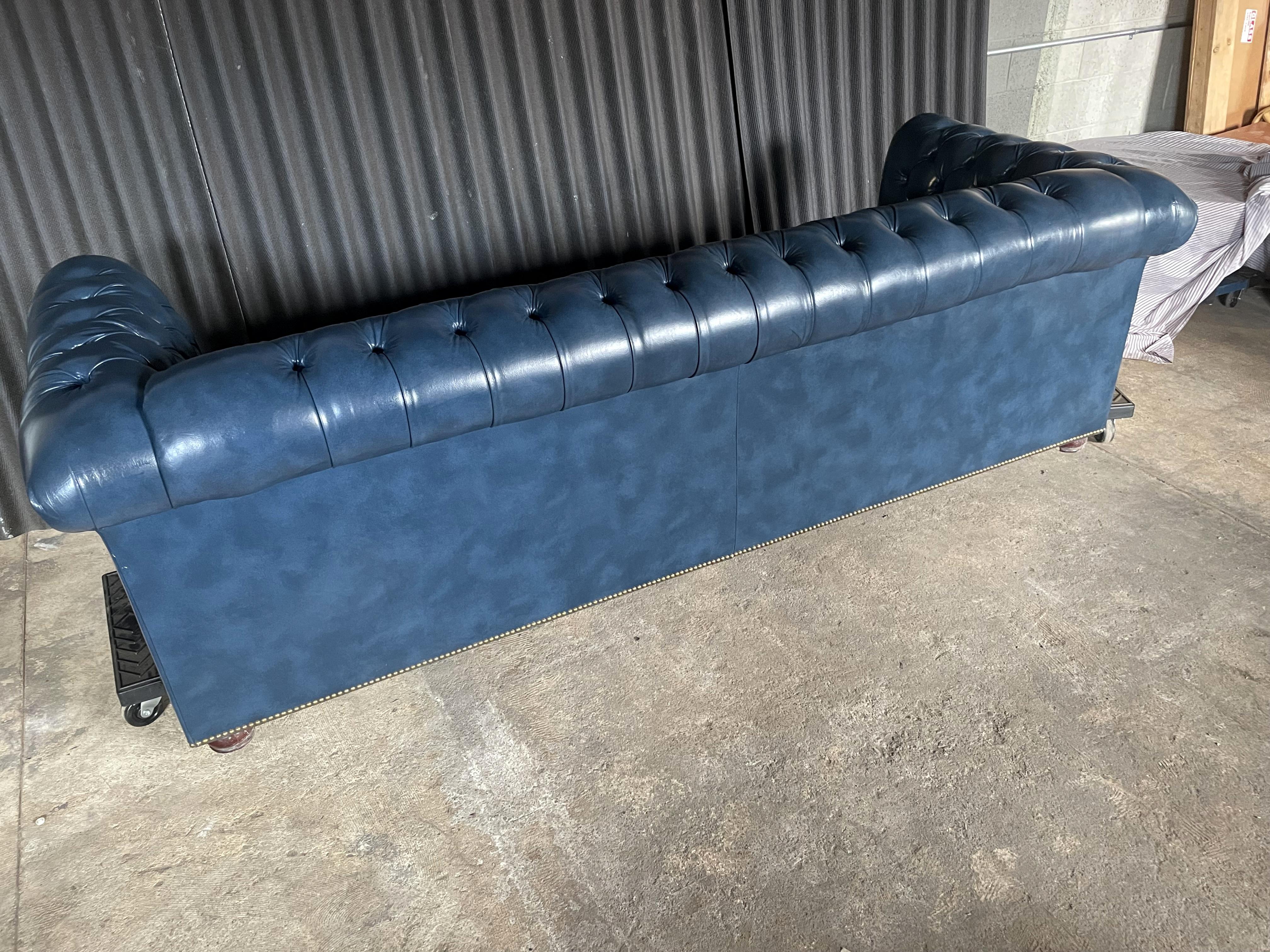 Classic Blue Leather Chesterfield at 1stDibs