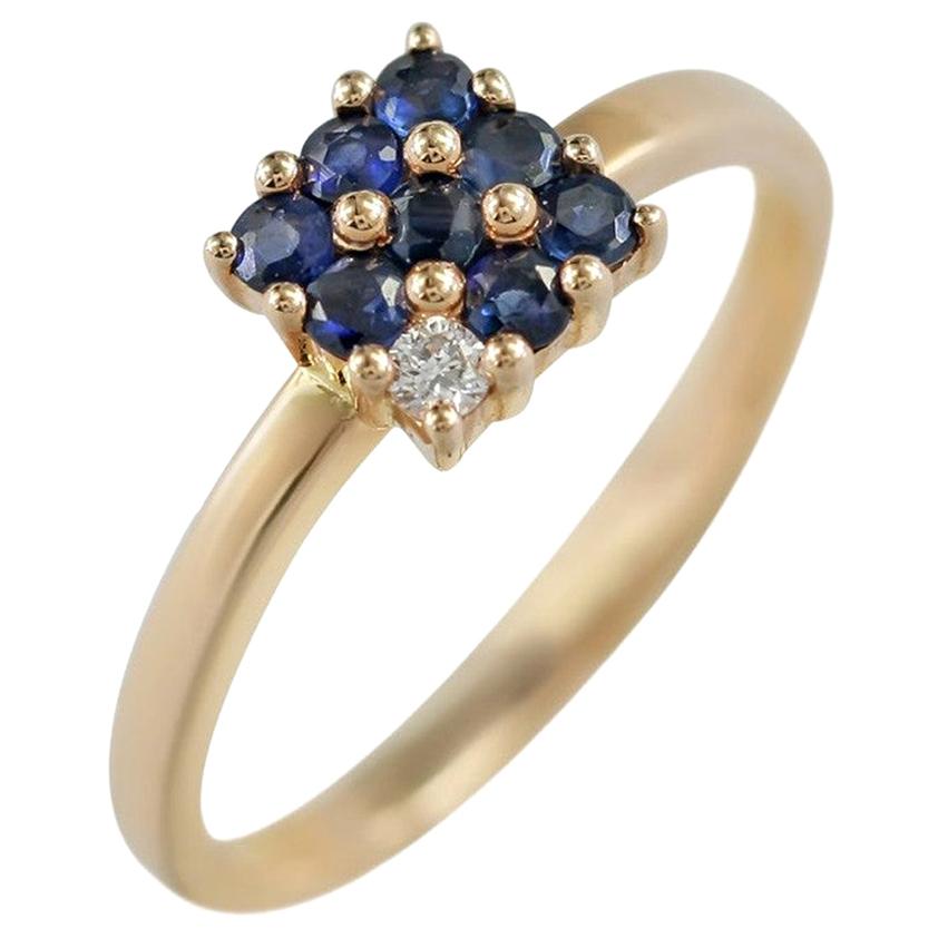 Classic Blue Sapphire Diamond Pink Gold Ring at 1stDibs