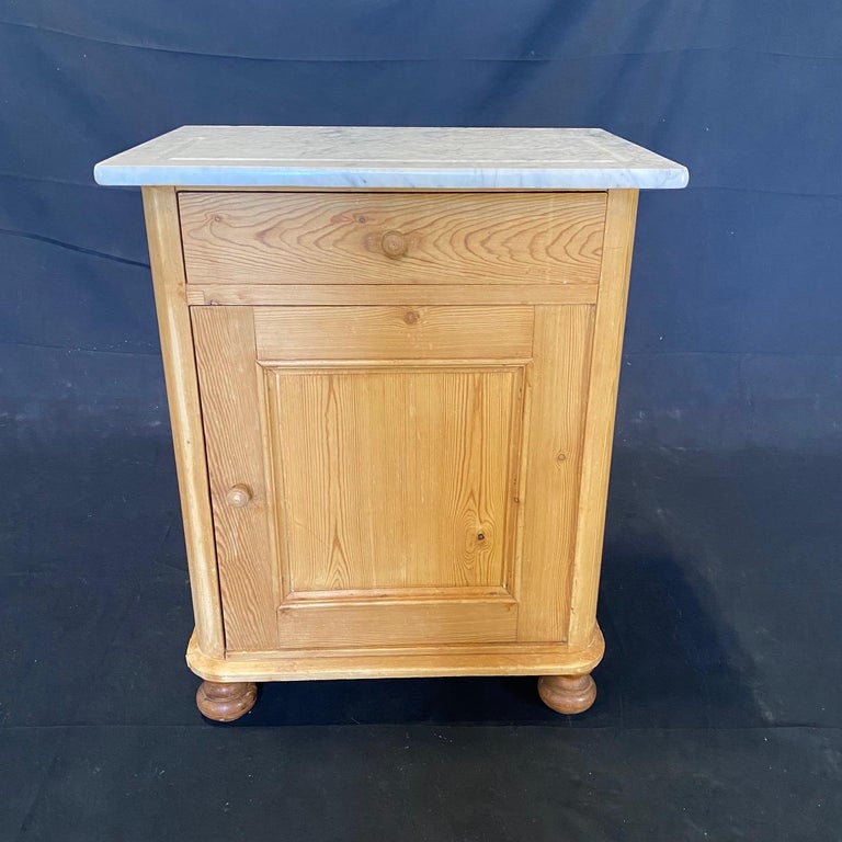 Classic British Scrubbed Pine Night Stand or Side Table with Carrara ...