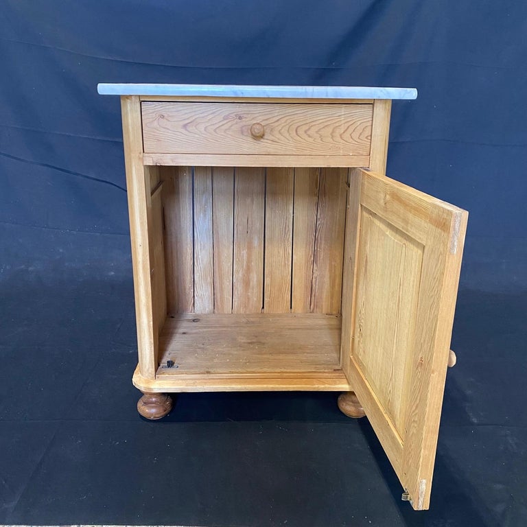 Classic British Scrubbed Pine Night Stand or Side Table with Carrara ...