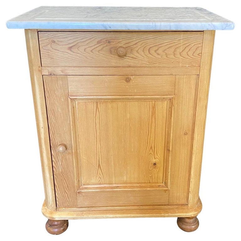 Classic British Scrubbed Pine Night Stand or Side Table with Carrara ...
