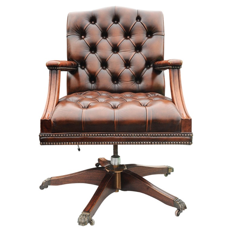 Classic Captains Revolving Desk Chair With Antique Polished Cigar Brown ...