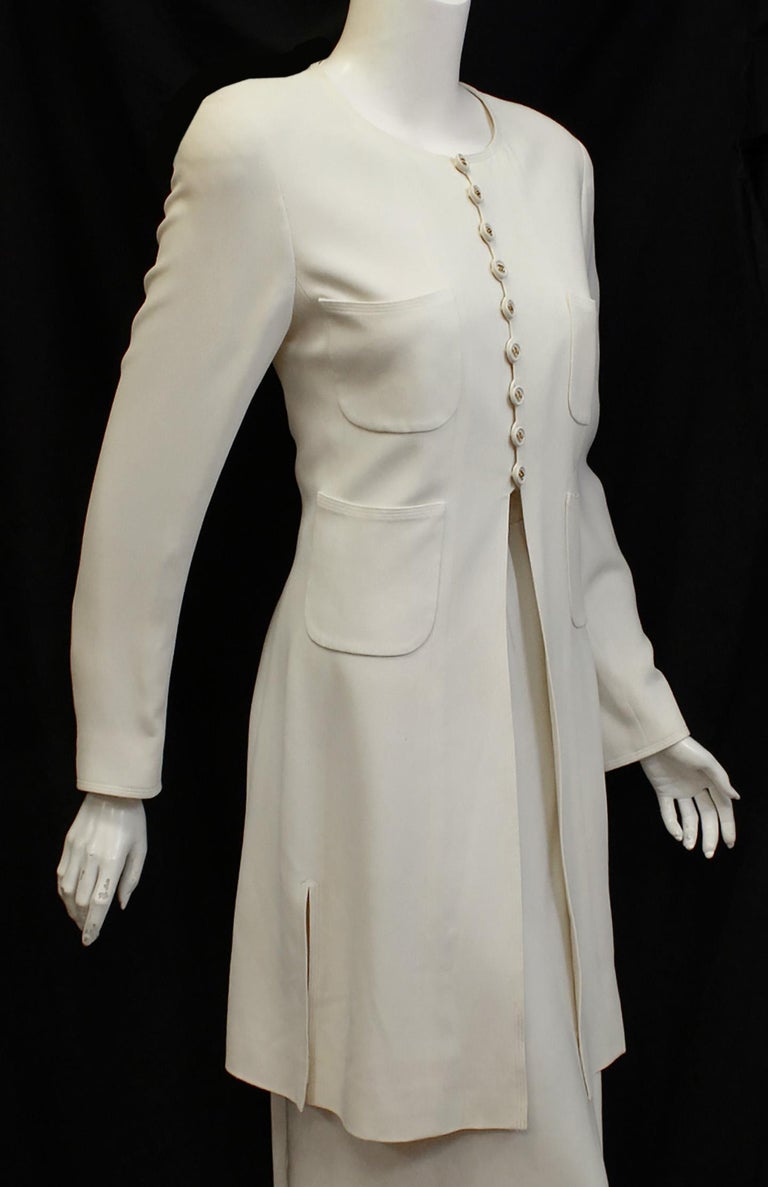 Classic Chanel Winter White Wool Blend Long Jacket at 1stDibs