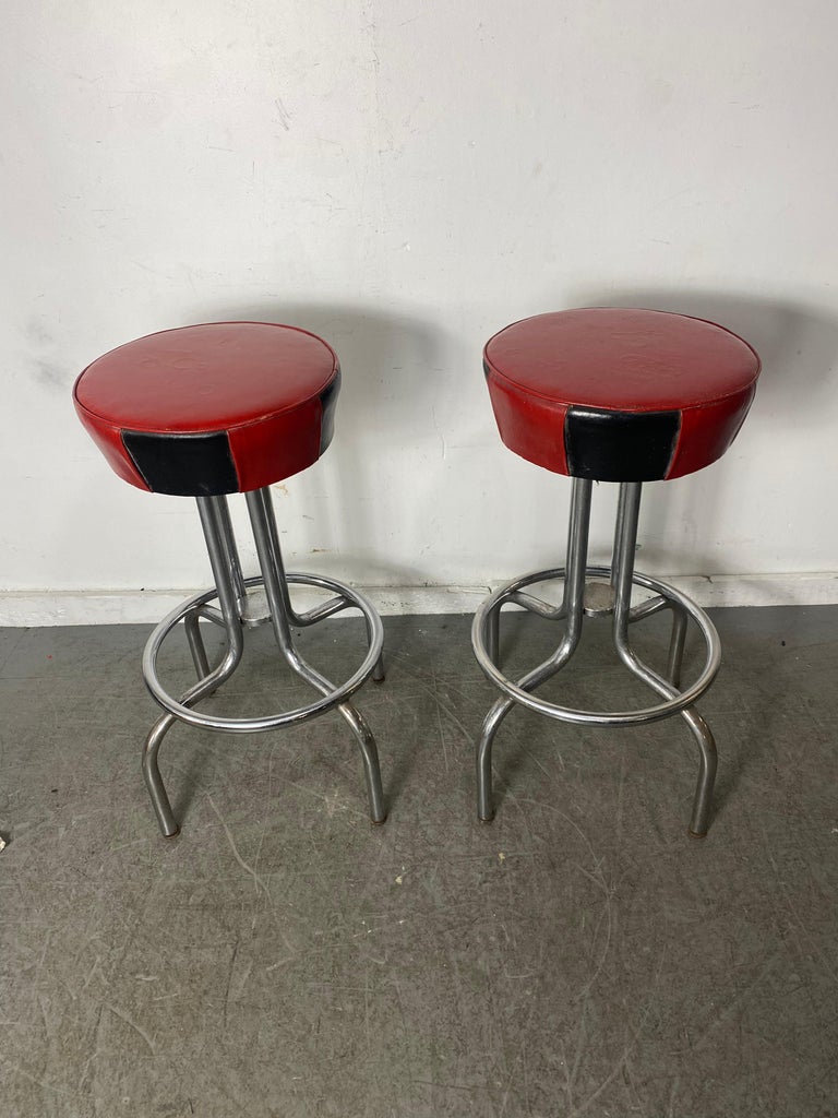 Classic Chrome Art Deco Swivel Bar / Counter Stools by Meyer Smith.. For Sale at 1stDibs