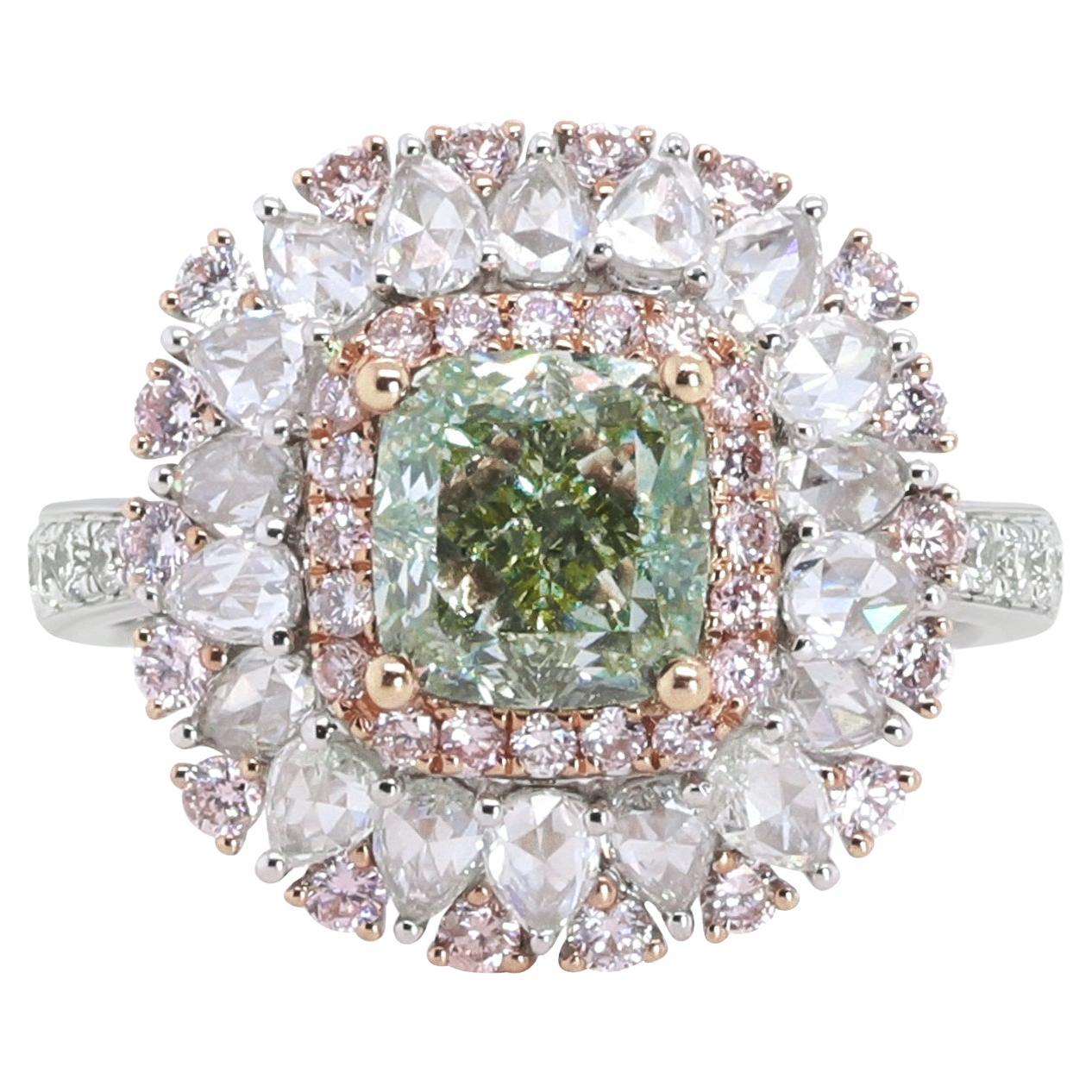 Classic Cushion-Cut Yellow Diamond with White Diamonds 18k TT Gold Ring ...