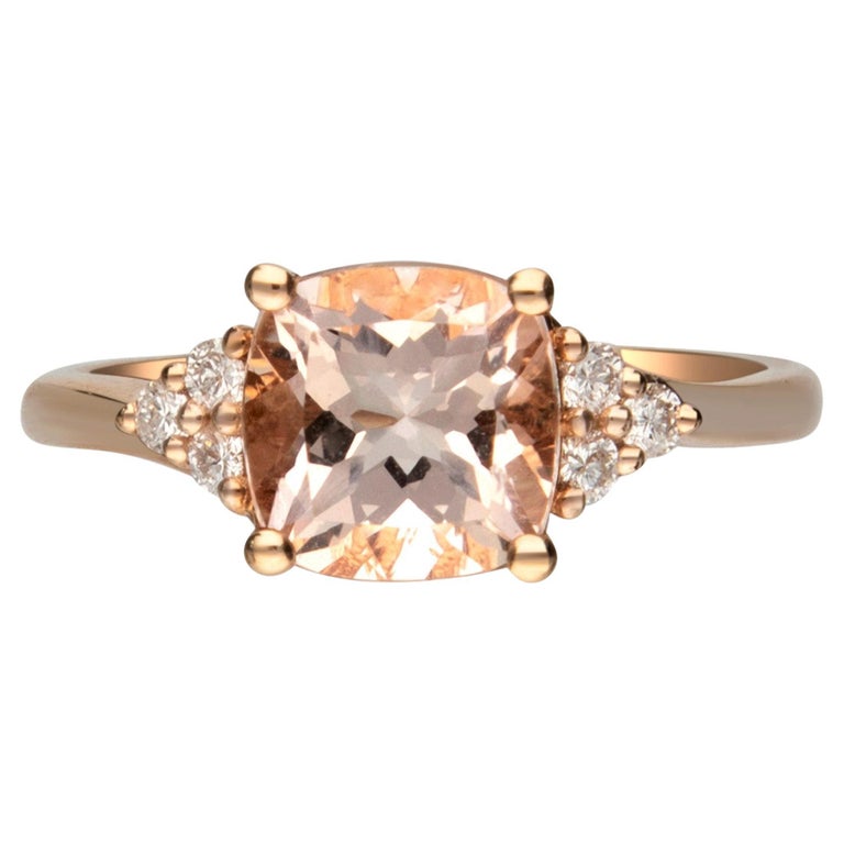 Classic Cushion-Cut Morganite with Round-Cut Diamond 14 Karat Rose Gold ...