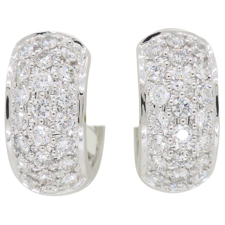 Classic Diamond Huggie Earrings In 18 Karat White Gold For Sale At