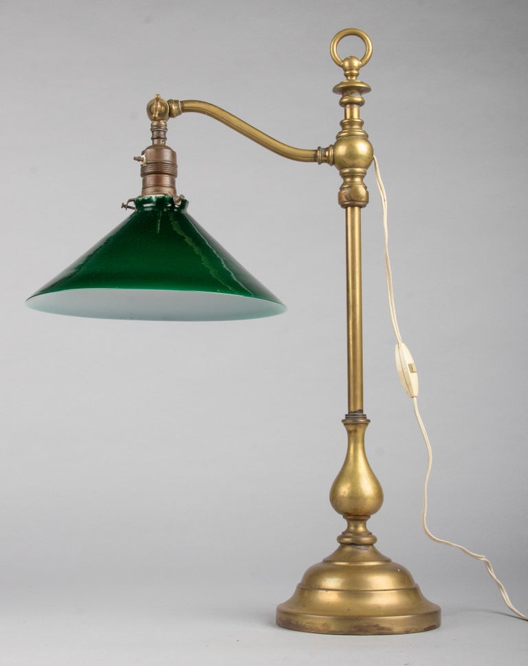 Classic Early 20th Century Brass Adjustable Desk Lamp with Green ...
