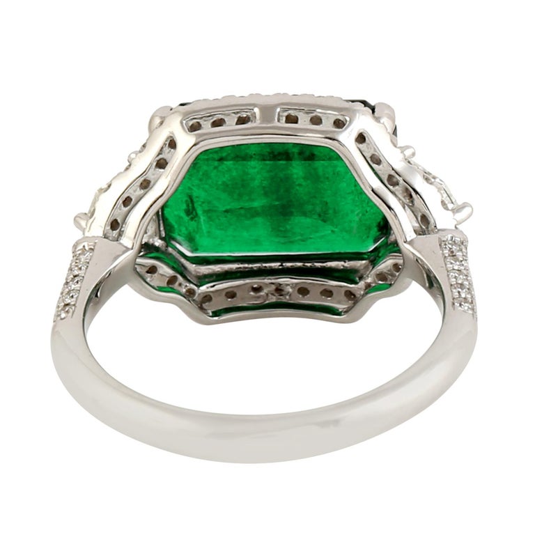 Classic Emerald Cut Emerald and Fancy Cut Diamond Set in 18K White Gold ...