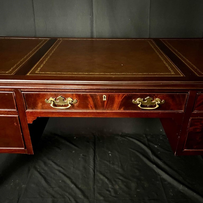 Classic English Chippendale Style Writing Desk with Tooled Leather Top ...