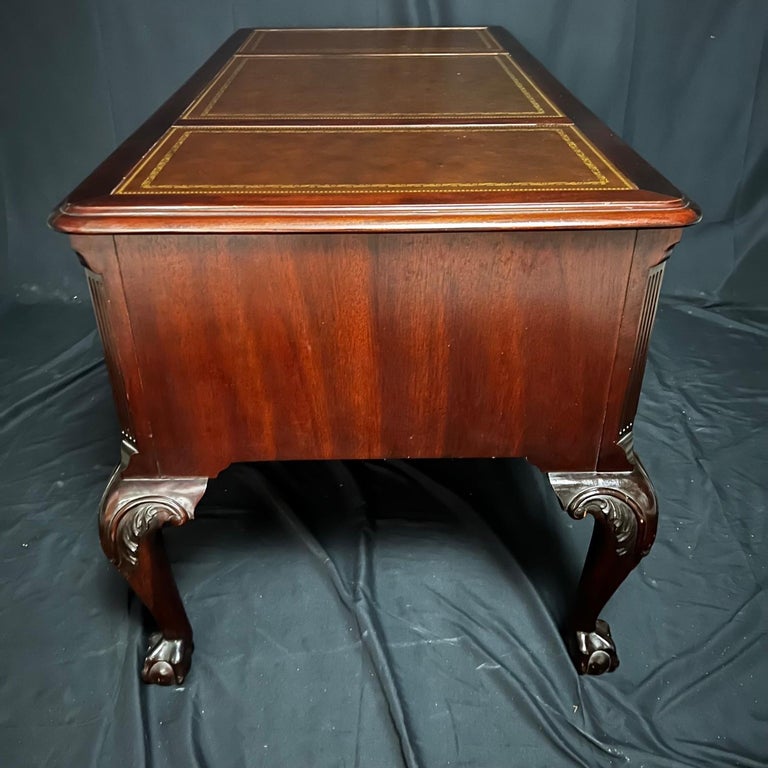 Classic English Chippendale Style Writing Desk with Tooled Leather Top ...