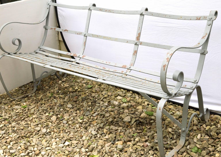 Classic English Edwardian Wrought Iron Strap Style Garden Bench For ...