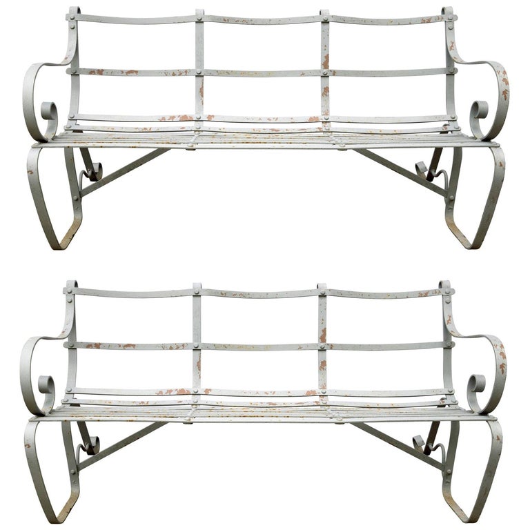Classic English Edwardian Wrought Iron Strap Style Garden Benches at ...