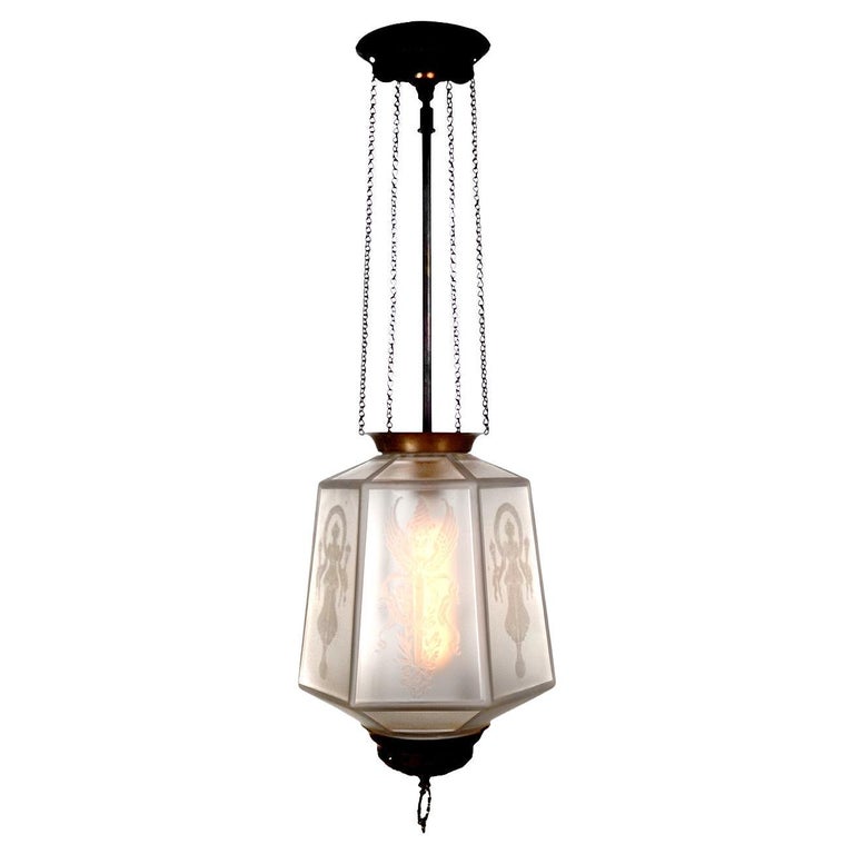 Classic Etched Glass Drop Light For Sale at 1stDibs