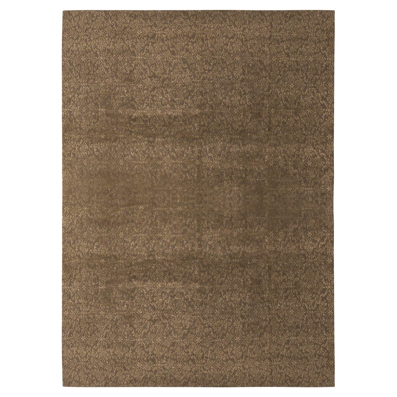 Rug and Kilim’s Khotan Style Rug in an All over Beige-Brown Floral ...