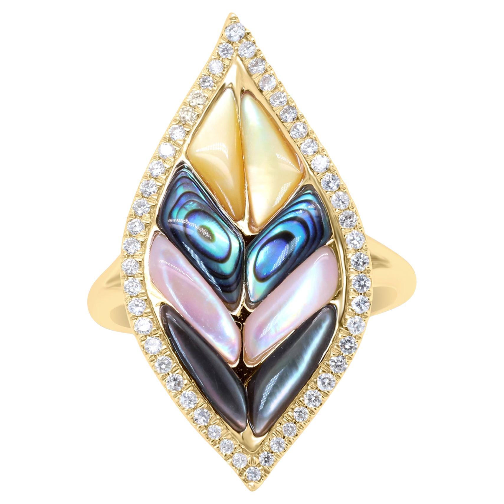 Mother of Pearl and Onyx 14k Yellow Gold Pave Diamond Estate Cocktail ...
