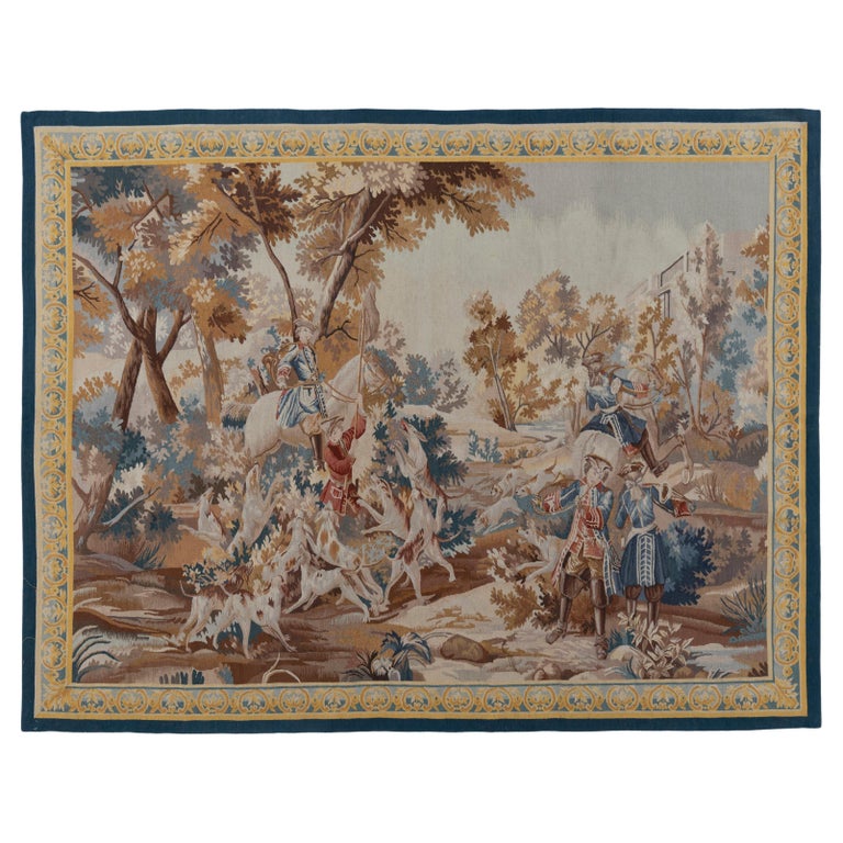 Classic French Hunting Scene Tapestry 7'1 x 5'5 For Sale at 1stDibs