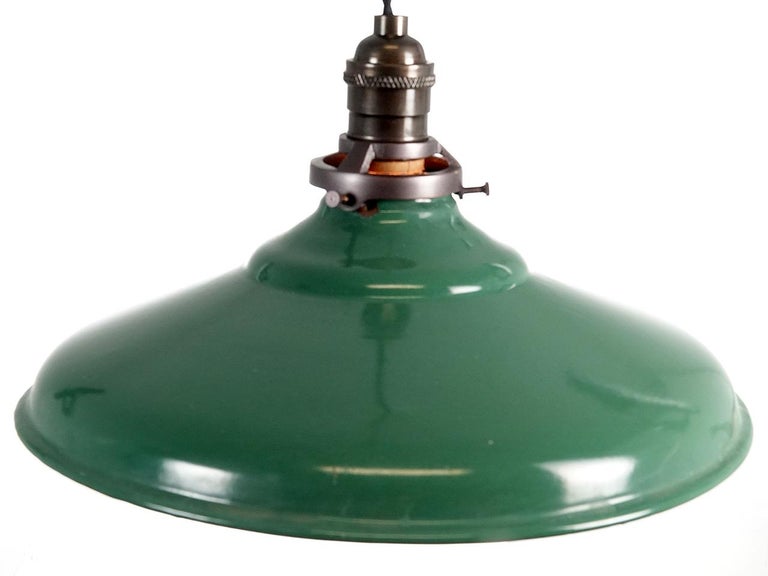 Classic Green Over White Porcelain Shallow Profile Barn Light For Sale ...