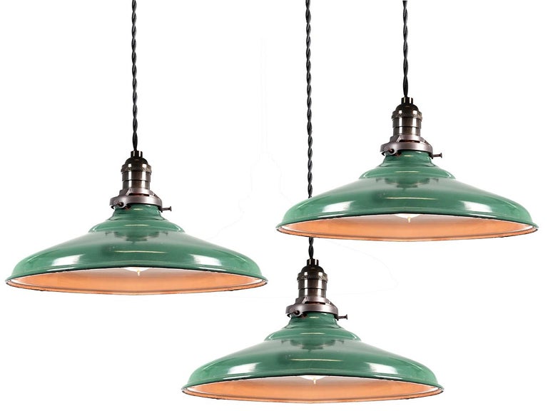 Classic Green Over White Porcelain Shallow Profile Barn Light For Sale ...