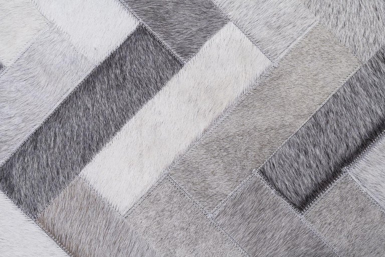 Classic Herringbone Large Gray Customizable Espina Cowhide Area Floor ...