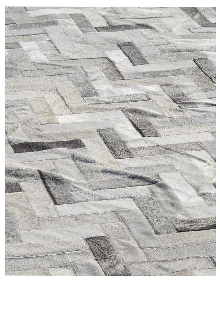 Classic Herringbone Large Gray Customizable Espina Cowhide Area Floor ...