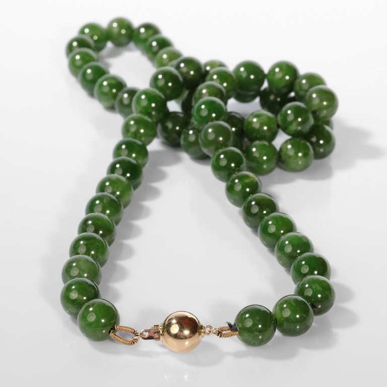 Classic Jade Necklace of Certified Natural Nephrite Beads at 1stDibs