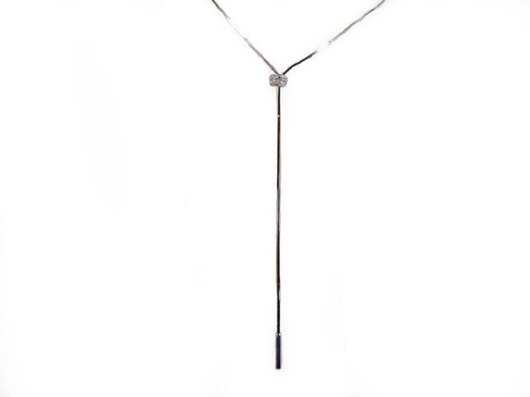 Classic Lariat Design 18K White Gold Diamond Necklace For Sale at 1stDibs