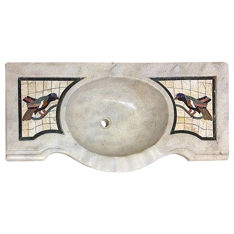 Classic Marble Sink Basin with Inlaid Birds For Sale at 1stDibs