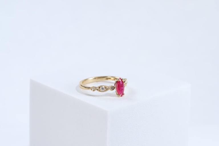 Classic Marquise-Cut Ruby with Round-Cut Diamond 10k Yellow Gold Ring ...