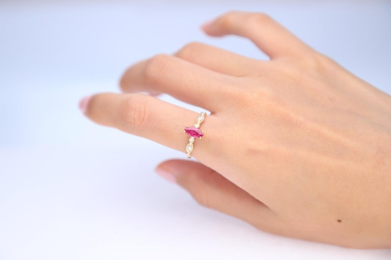 Classic Marquise-Cut Ruby with Round-Cut Diamond 10k Yellow Gold Ring ...