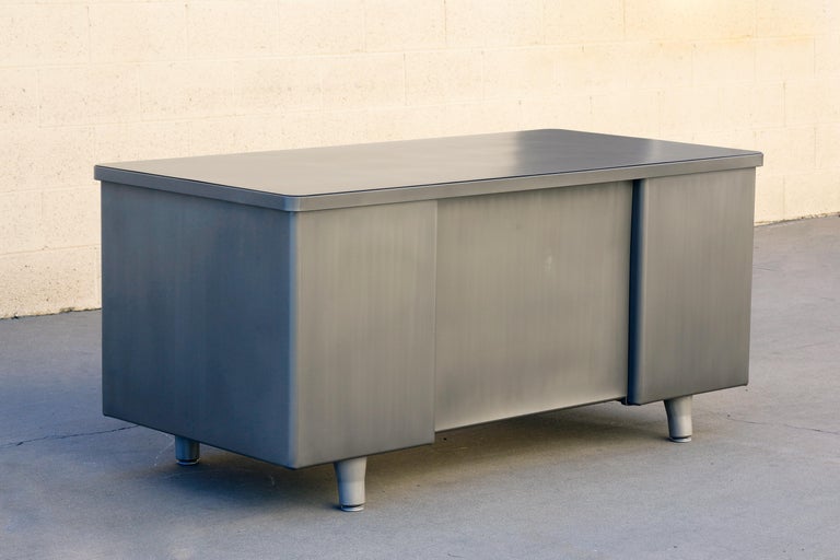 Mid Century Tanker Desk Custom Refinished in Natural Steel at 1stDibs ...