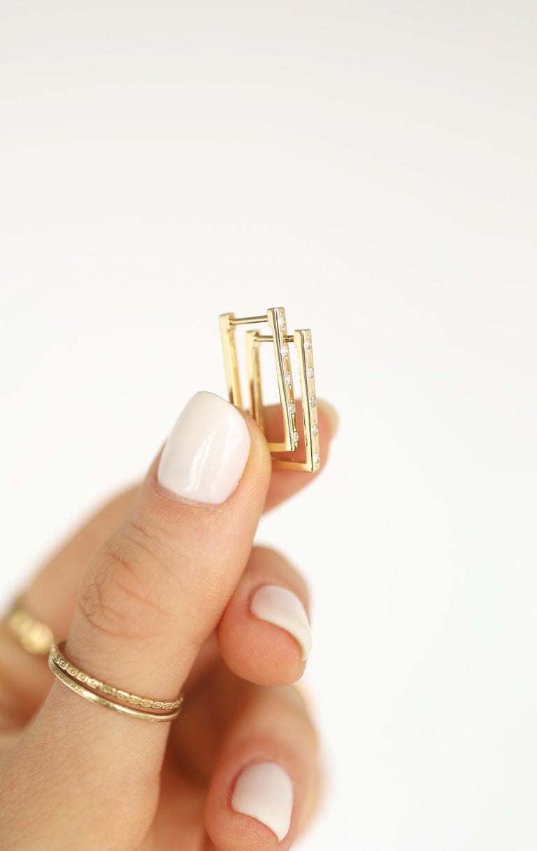 Classic Metal Set Diamond Rectangular Hoop For Sale at 1stDibs