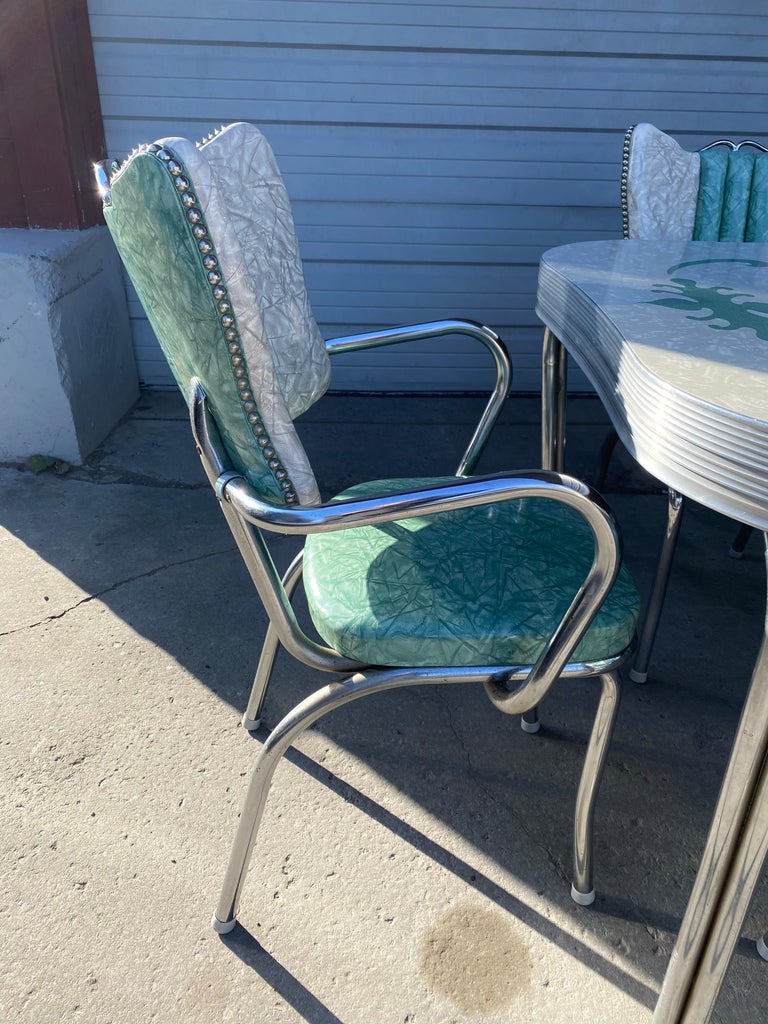 Classic Mid-Century Modern Chrome Dinette / Kitchen Set with 2 Captains ...