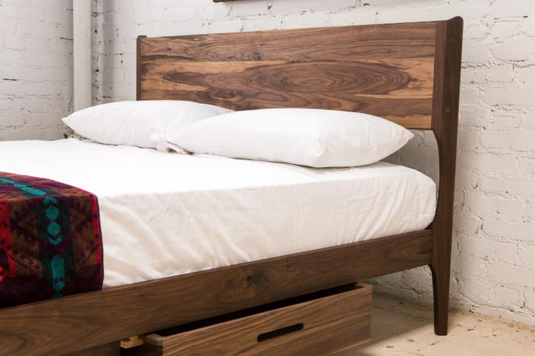 Classic Mid-Century Modern Walnut Bed W Storage, Minimalist Frame For ...