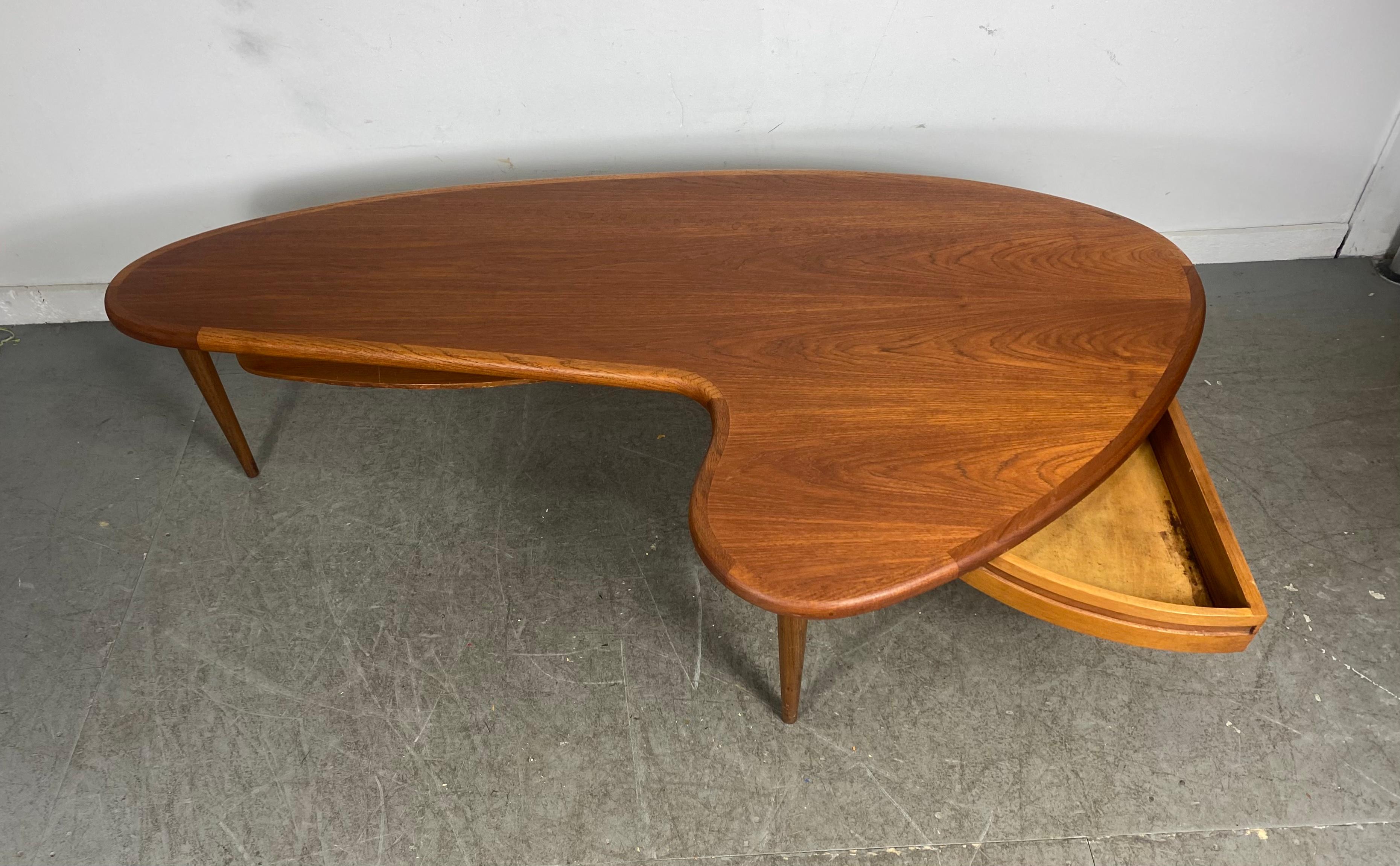 Classic Midcentury Walnut Boomerang Coffee / Cocktail Table with Drawer ...