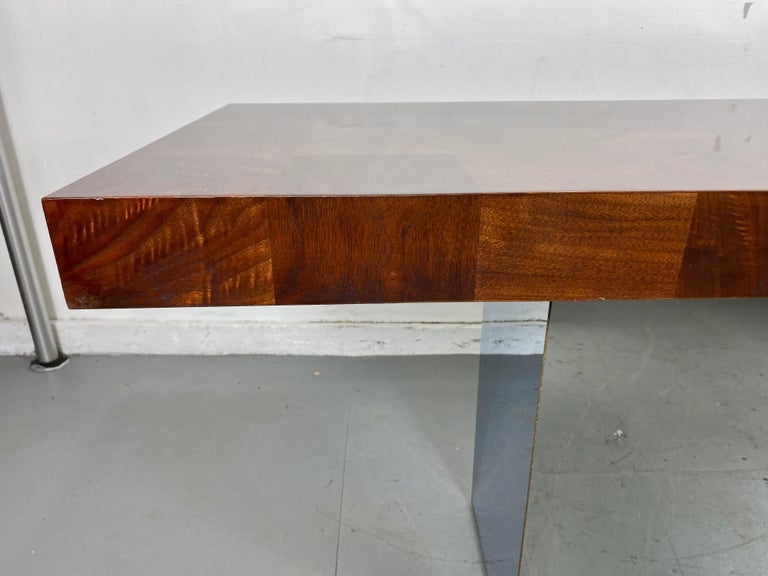 Classic Milo Baughman Patchwork Burl Wood and Chrome Console Table For ...