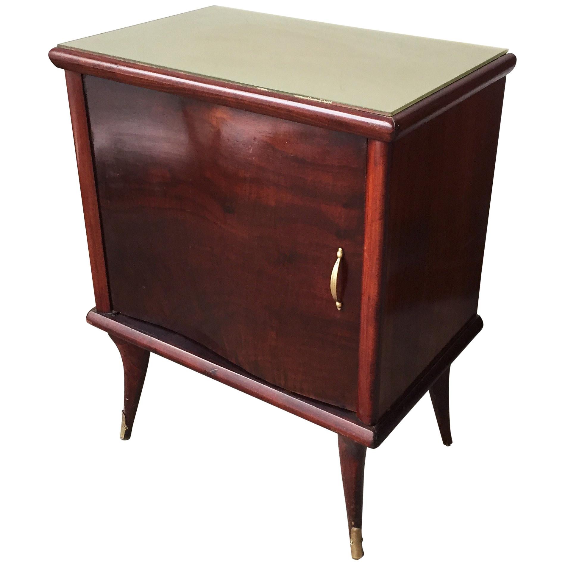 Classic Nightstand in Walnut Wood Polished and Back-Painted Green ...