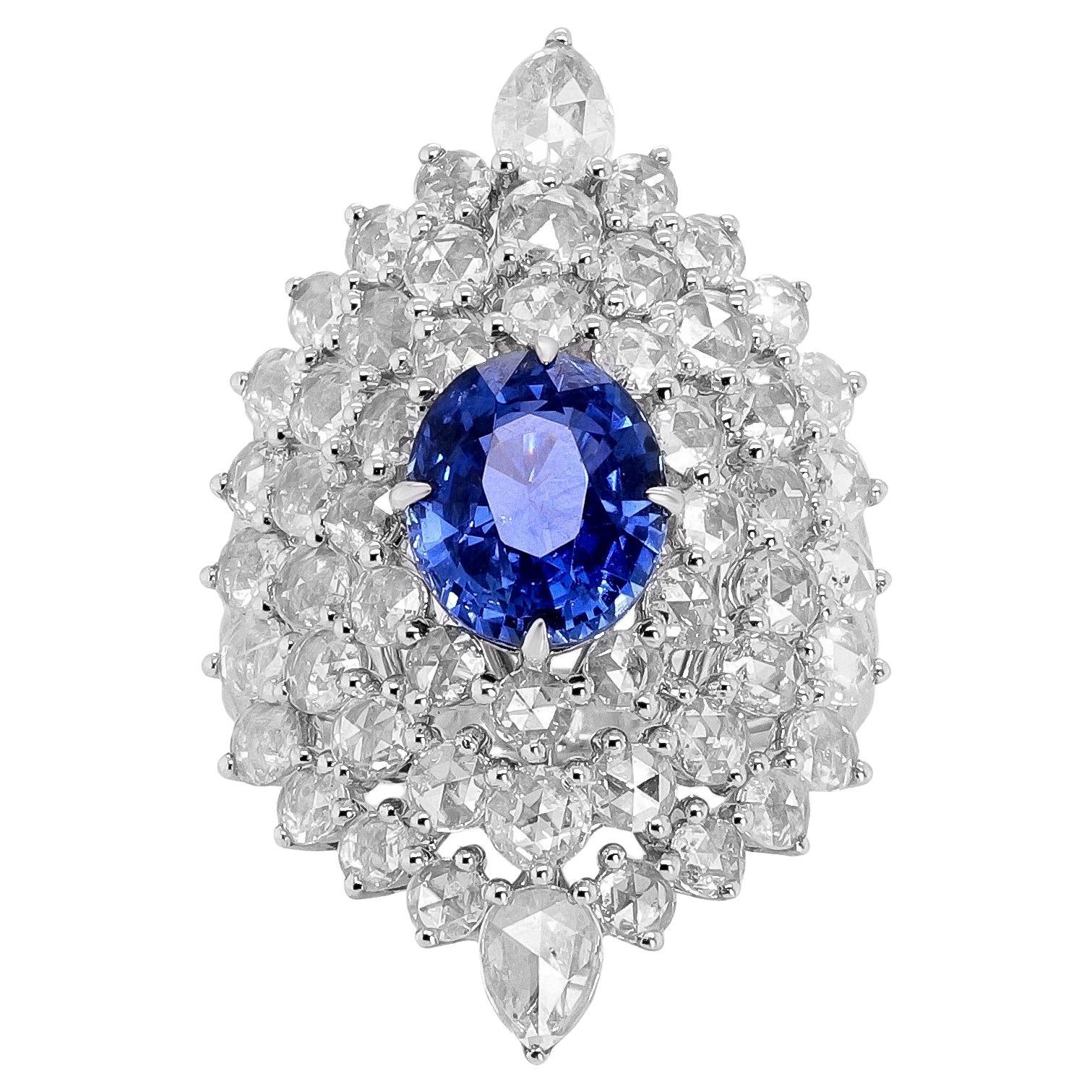 Classic Cushion-Cut Blue Diamond with Pink and White Diamonds Platinum ...