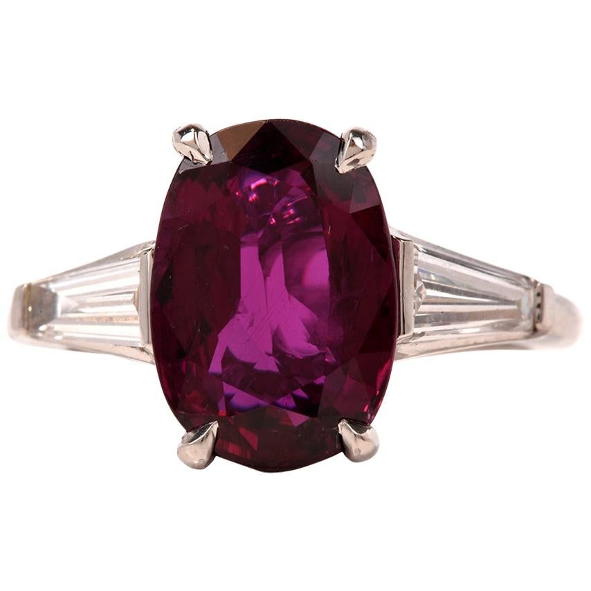 Oval Shape Red Ruby 0.82 Baguette Cut Diamonds 0.42 Ring, circa 1960 ...