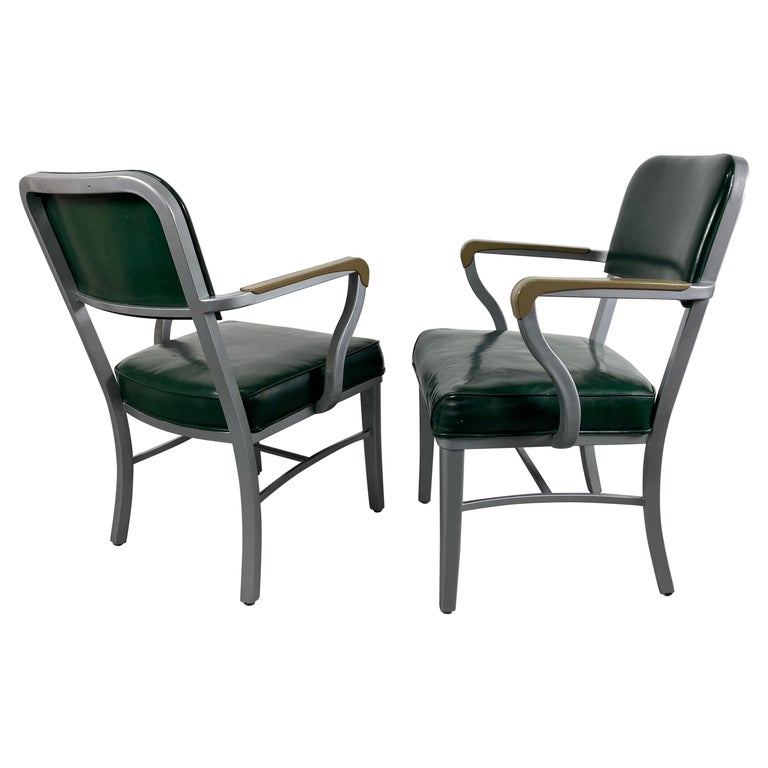Classic Pair Grey Industrial Office Steel Tanker Arm Chairs by ...