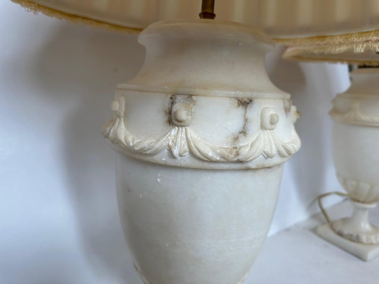 Classic Pair of Antique Alabaster Table Lamps For Sale at 1stDibs