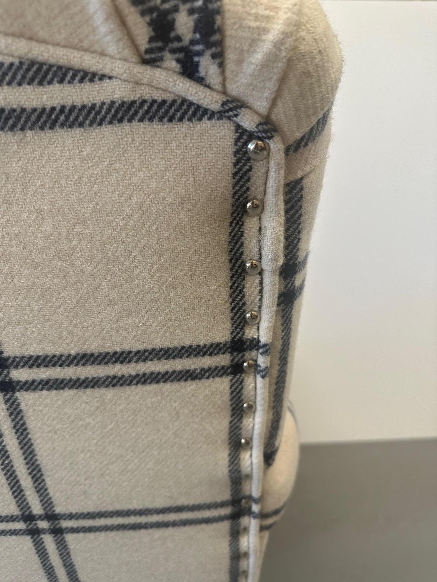 Classic Pair of George Smith Blue and Cream Wool Plaid Club Chairs For ...