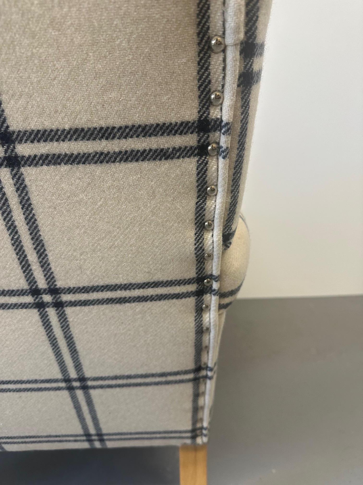 Classic Pair of George Smith Blue and Cream Wool Plaid Club Chairs For ...